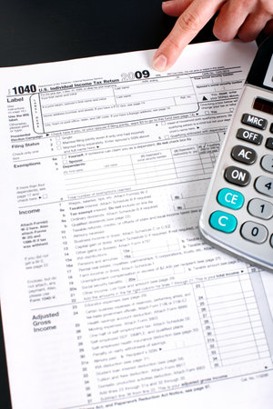Form 1040. Standard US Income Tax Return. Calculator - Stock Image ...