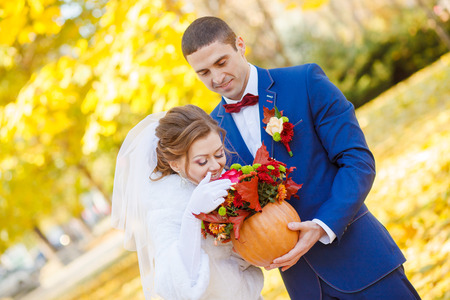Gentle hugs and kisses the bride and groom wedding - Stock Image ...