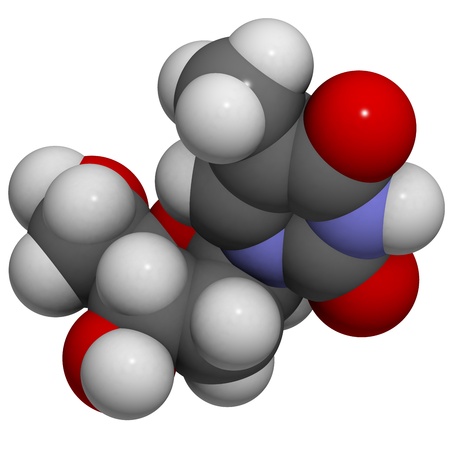 Chemical structure of a molecule of Thymidine (deoxythymidine, T, dT ...