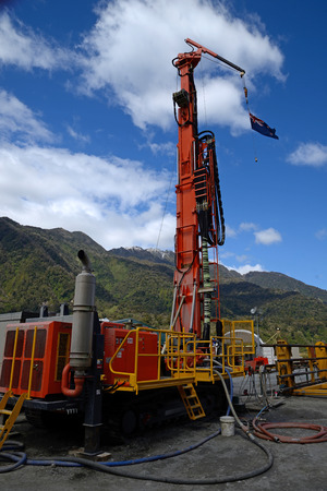 Drilling rig on the Deep Fault Drilling Project, Whataroa, New Zealand ...