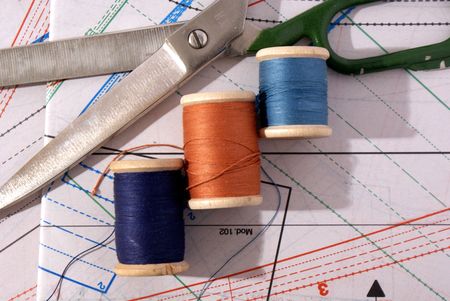 Scissors, sewing patterns and a measuring tape - Stock Image - Everypixel