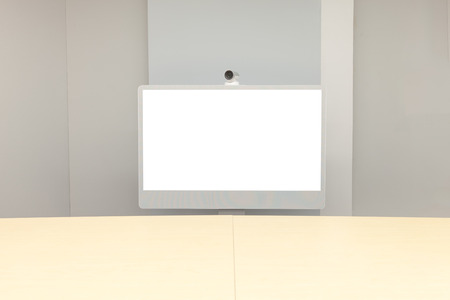 Video Conference room with white screen - Stock Image - Everypixel