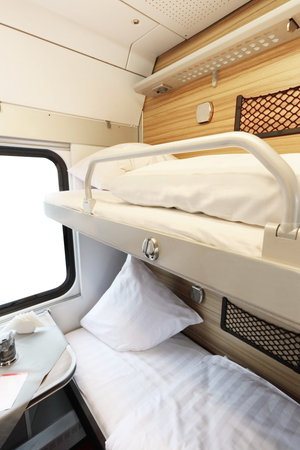 Interior of a coupe in a passenger train car - Stock Image - Everypixel