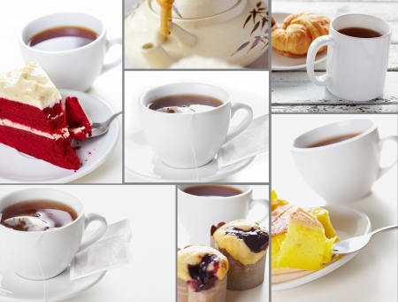 Collage tea style and bakery in light tonal - Stock Image - Everypixel