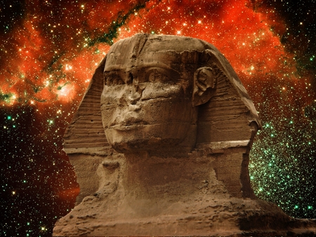 Photo-montage of Great Sphinx of Giza and small Magellanic Cloud ...